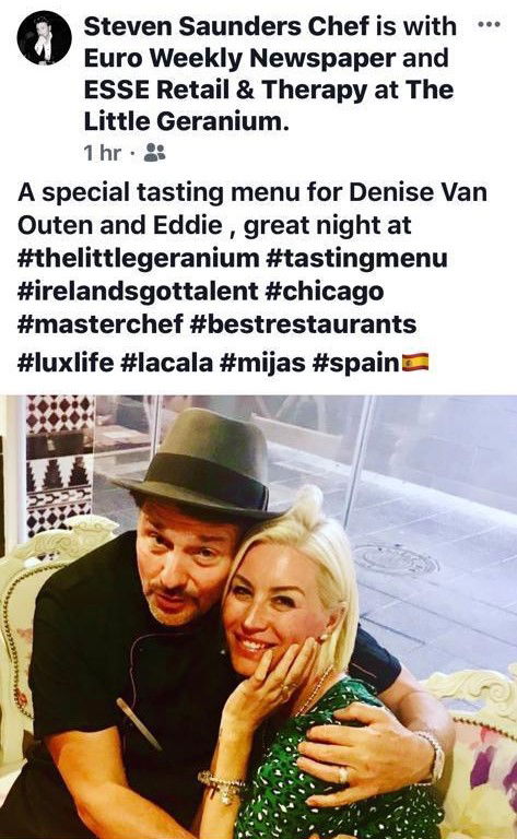 TV personality Denise Van Outen enjoys tasting menu at Steven Saunders ...